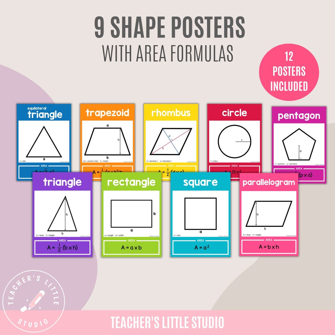 Area Formula Posters | Set of 9 Posters | Geometry Posters | Math ...