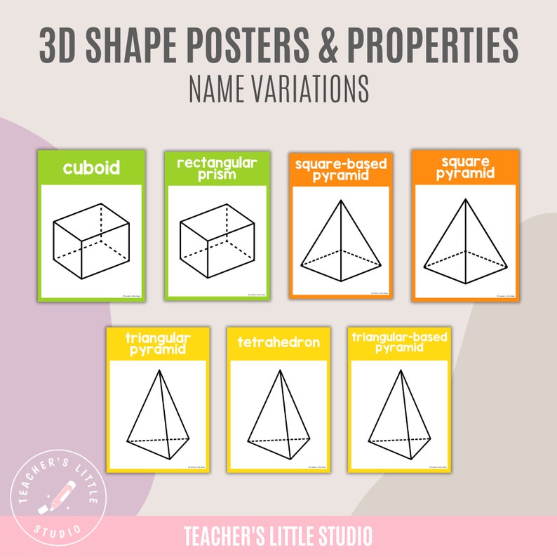 2D and 3D Shape Poster Bundle 2 Pack Shape Poster Sets With Properties ...