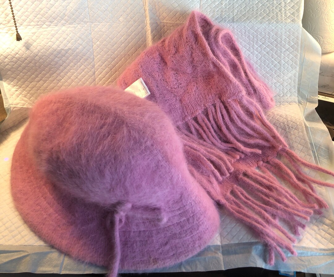 Magenta Rabbit Hair Wool Cloche Cap Hat and Scarf Womens - Etsy