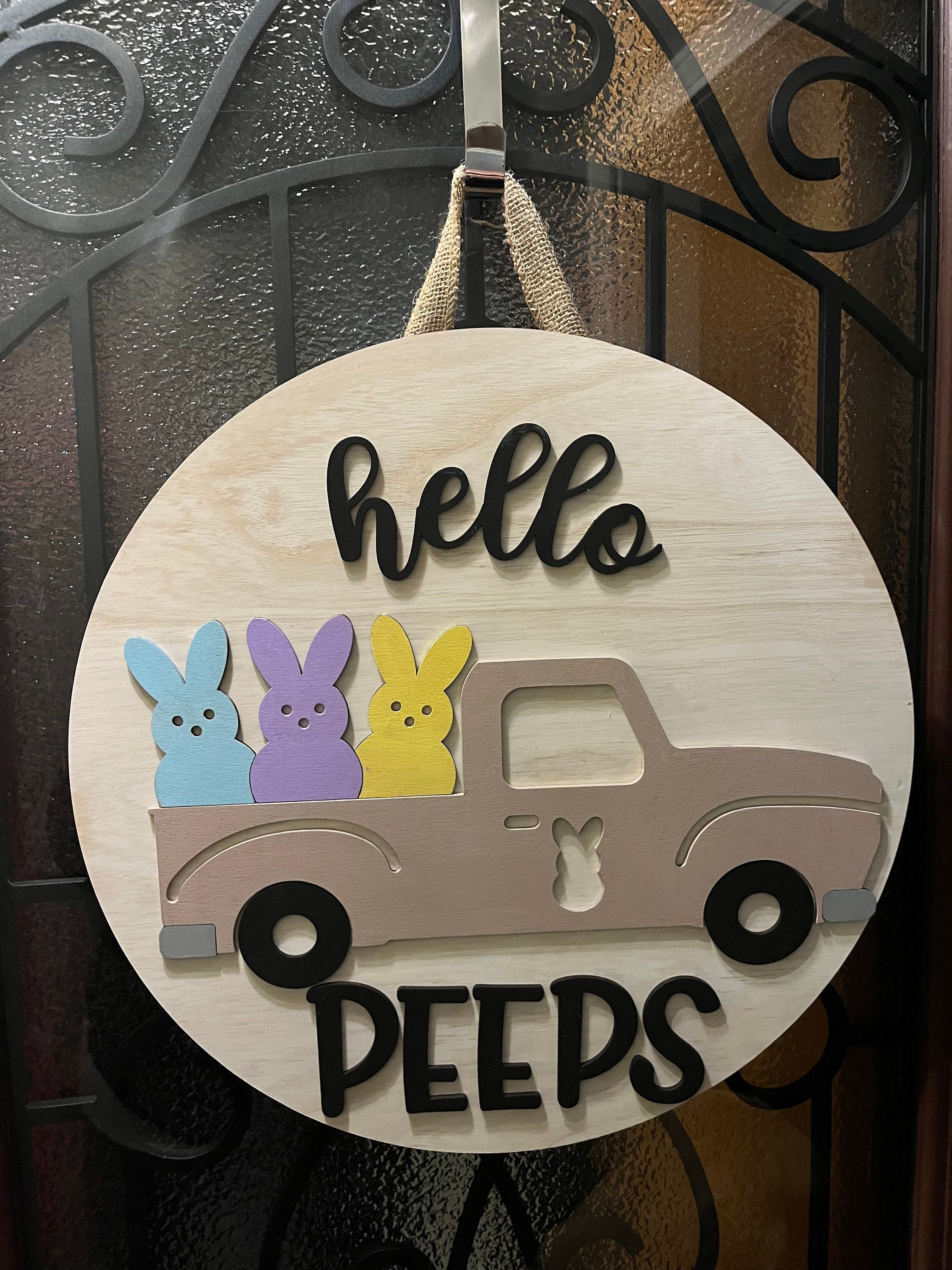 Hello Peeps 18 Inch Easter Door Sign - Etsy