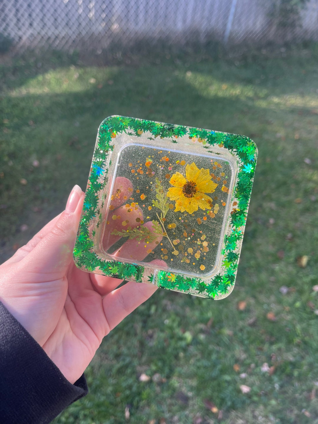 Pot Leaf Ashtray Glitter Ashtray Holographic Ashtray Real Flower ...