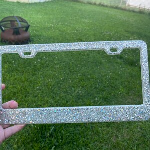 Silver Holographic License Plate Frame | Glittery License Plate Frame ...
