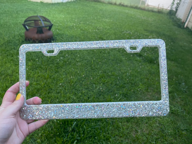Silver Holographic License Plate Frame | Glittery License Plate Frame ...