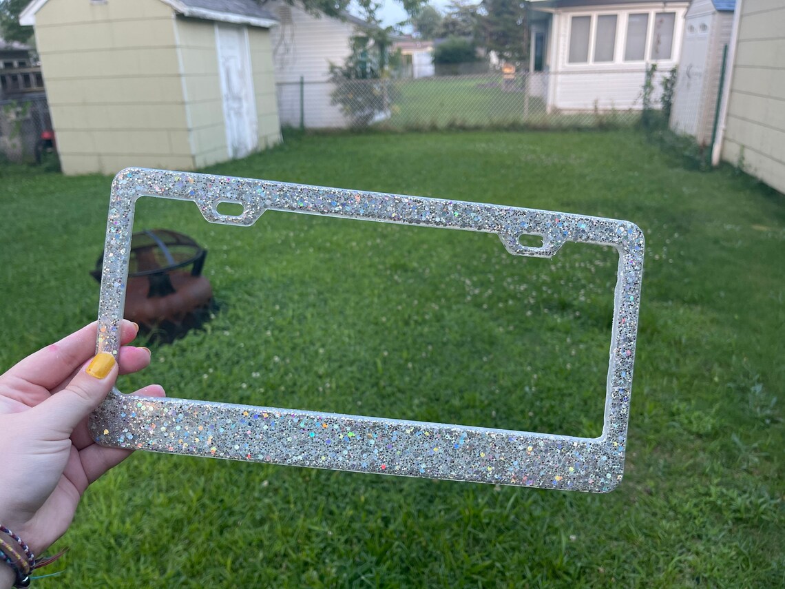 Silver Holographic License Plate Frame Glittery License | Etsy