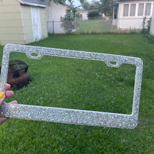Silver Holographic License Plate Frame | Glittery License Plate Frame ...