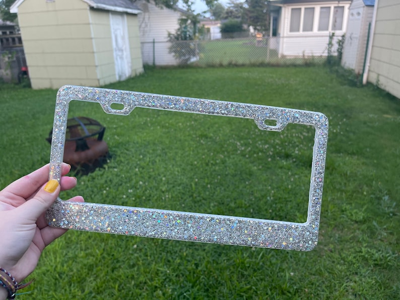 Silver Holographic License Plate Frame Glittery License | Etsy