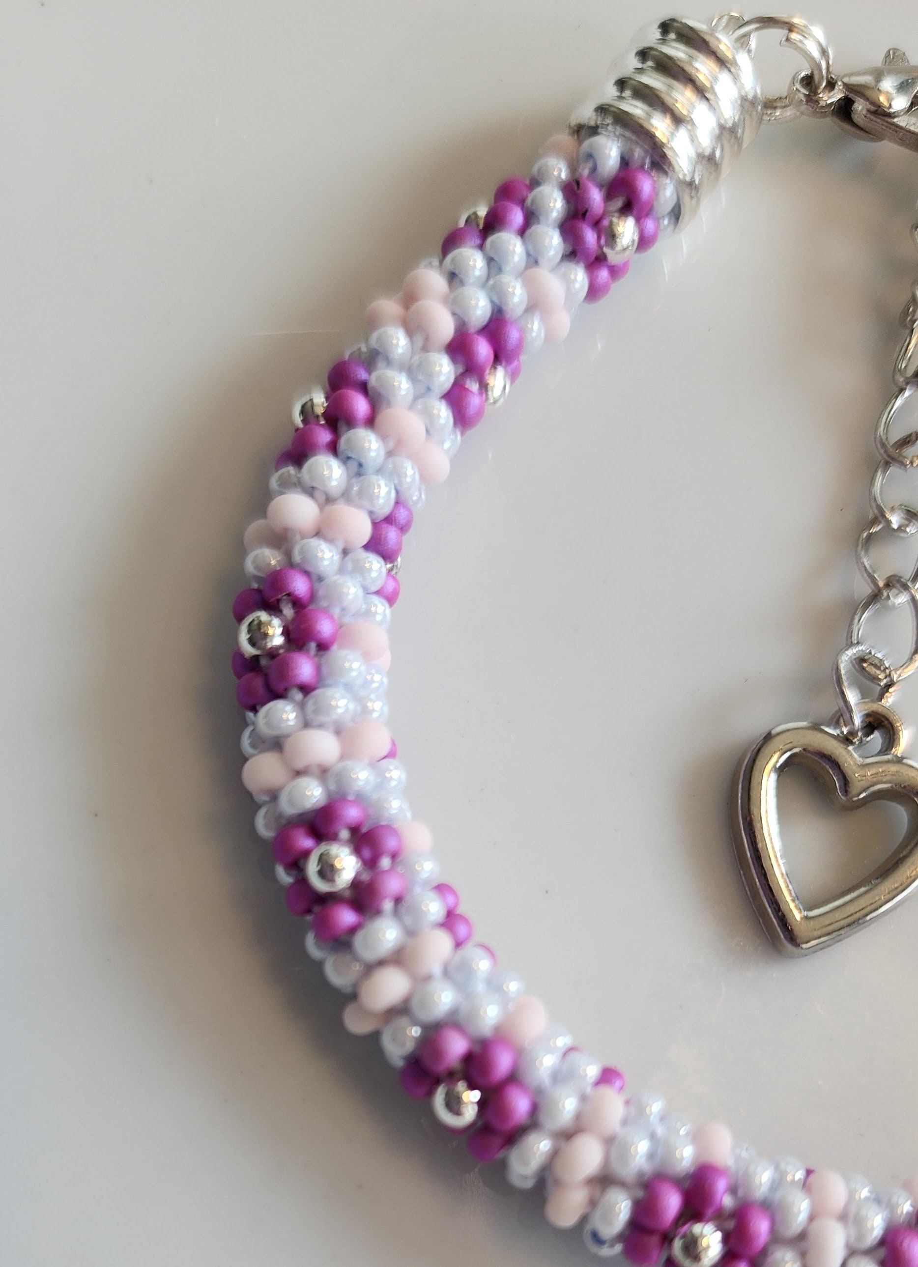 Beaded Rope Bracelet. Bangle Bracelet in Pastel Blue & Soft Pink With ...