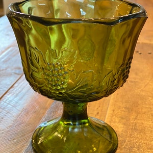 Avocado Green Depression Glass Pedestal Compote Bowl - Etsy