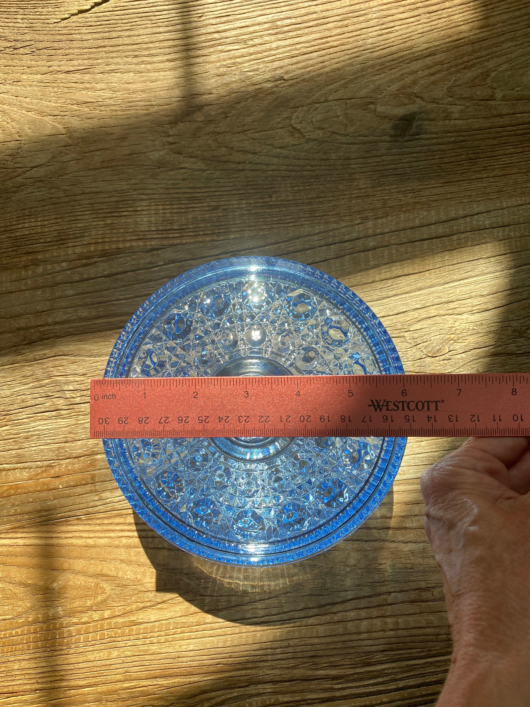 Indiana Glass Windsor Blue in Button and Cane Pattern Lidded Candy Dish ...