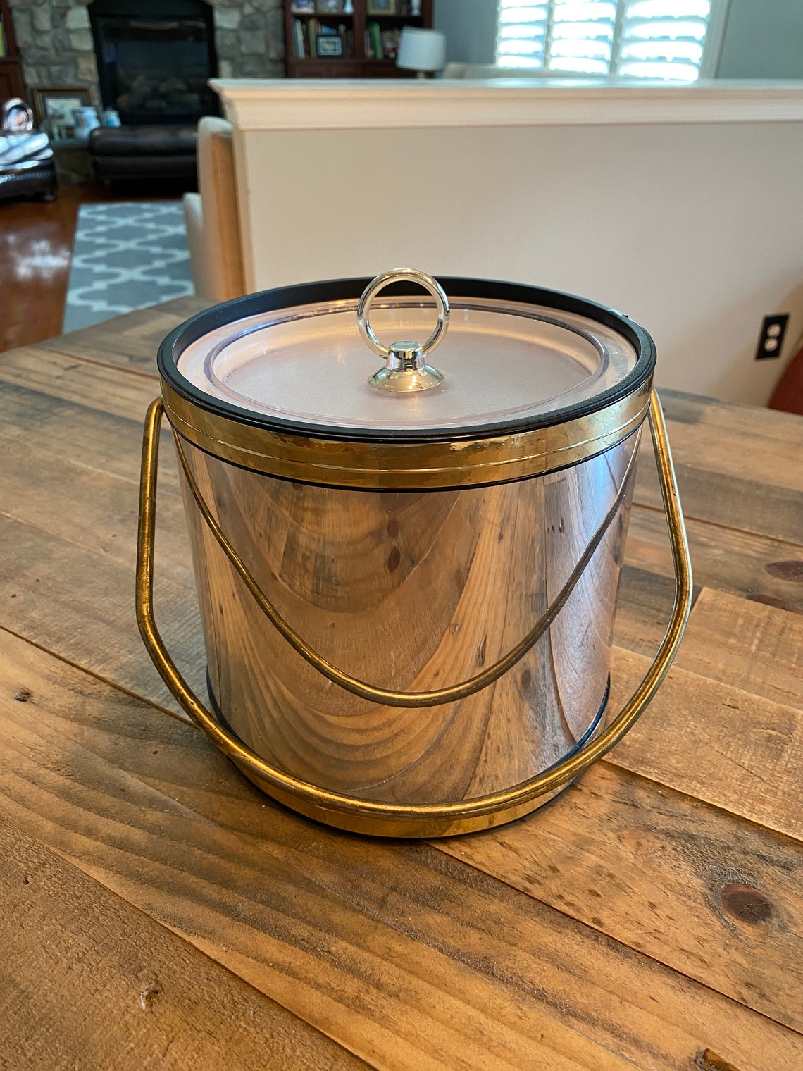 Retro Mirrored Ice Bucket With Brass Handle - Etsy