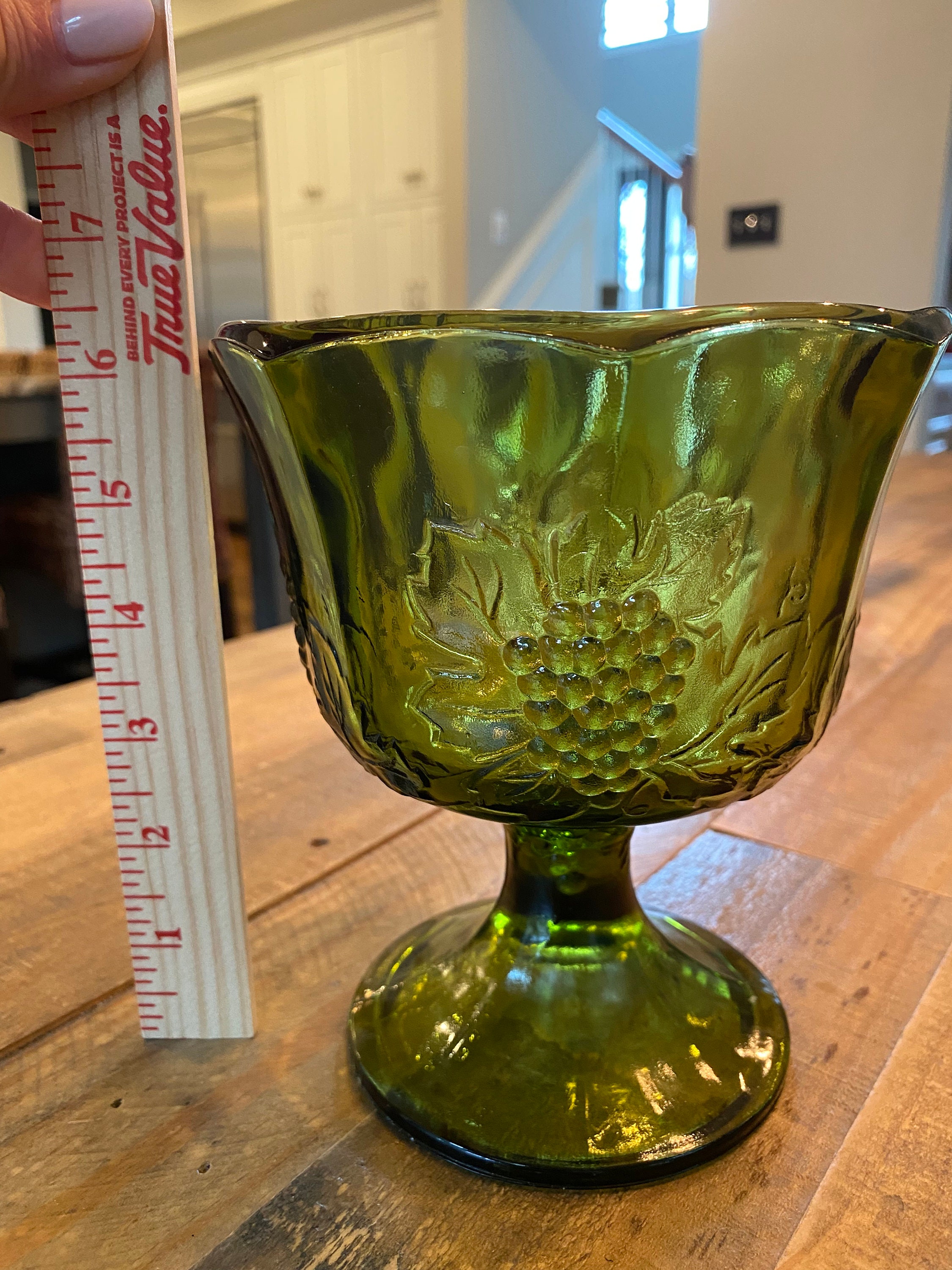 Avocado Green Depression Glass Pedestal Compote Bowl - Etsy