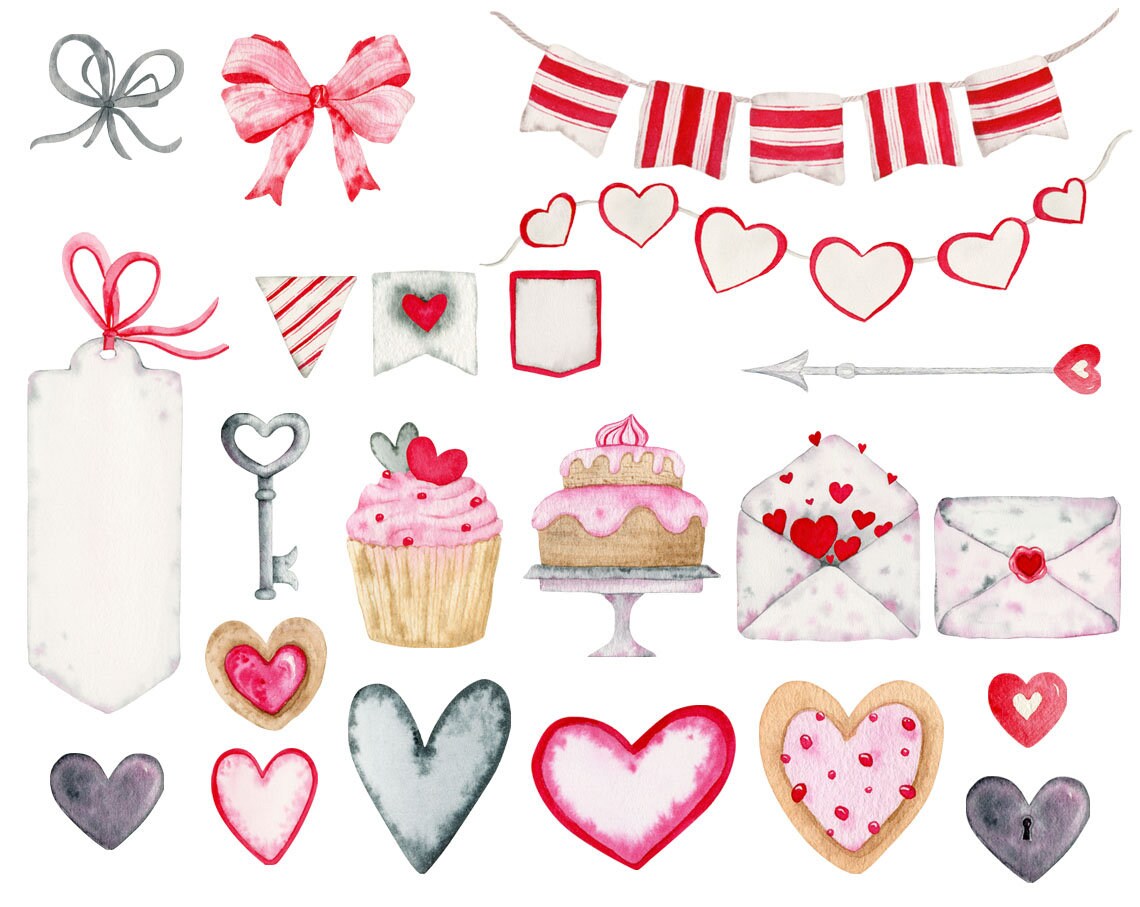 Watercolor Love Clipart, Valentine's Day, Individual PNG, Heart ...