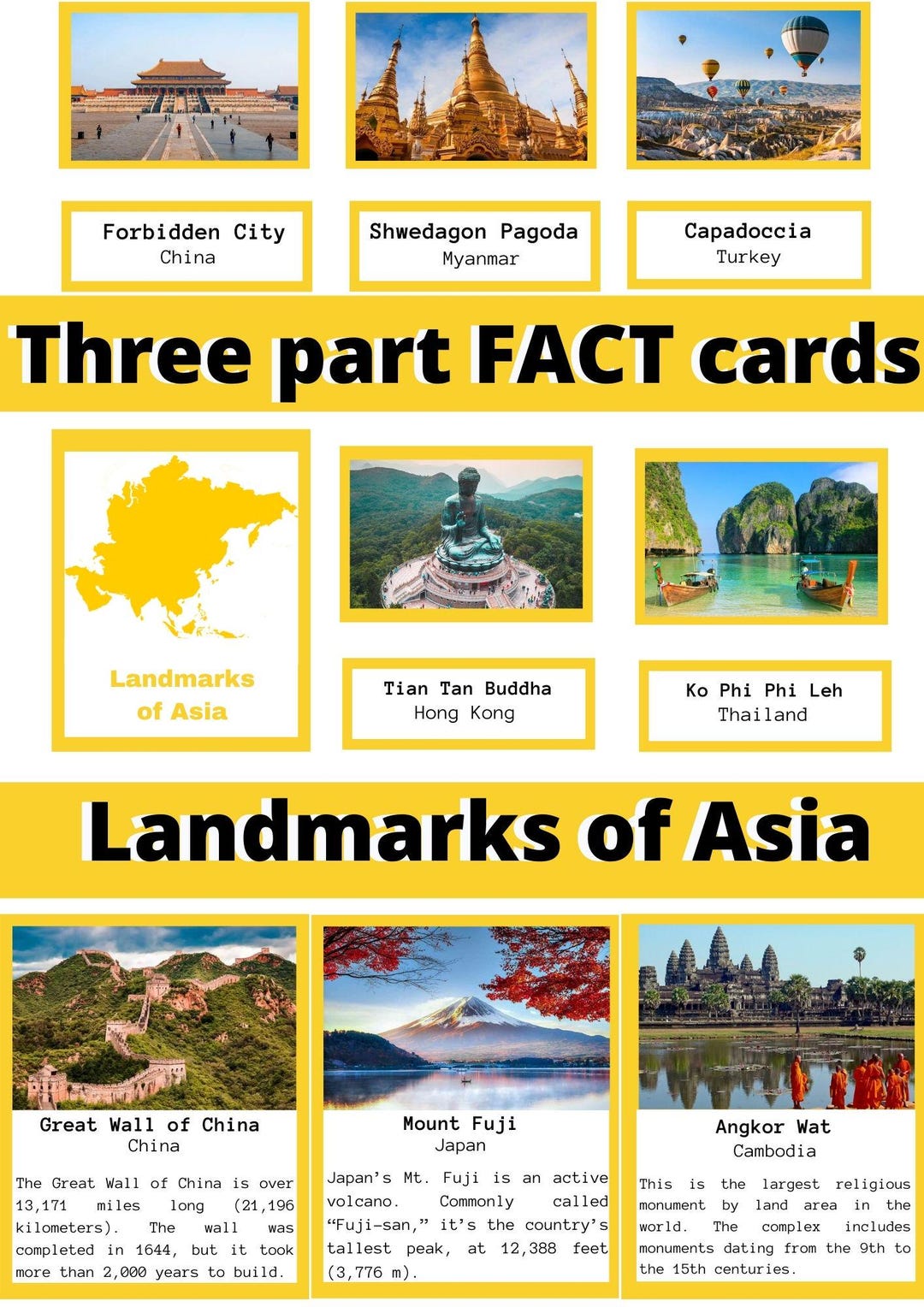 Montessori Inspired Landmarks of Asia 3 Part Fact Cards - Etsy