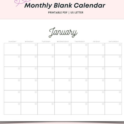 Blank Calendar Template 8.5 X 11 Inches Horizontal Vertical - Etsy