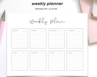 Weekly Planner, Simple Planner, Editable PDF, Fillable, 11 X 8.5 Inches ...