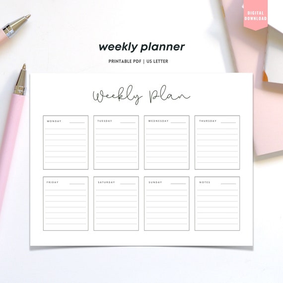 Weekly Planner Simple Planner 11 X 8.5 Inches Horizontal - Etsy