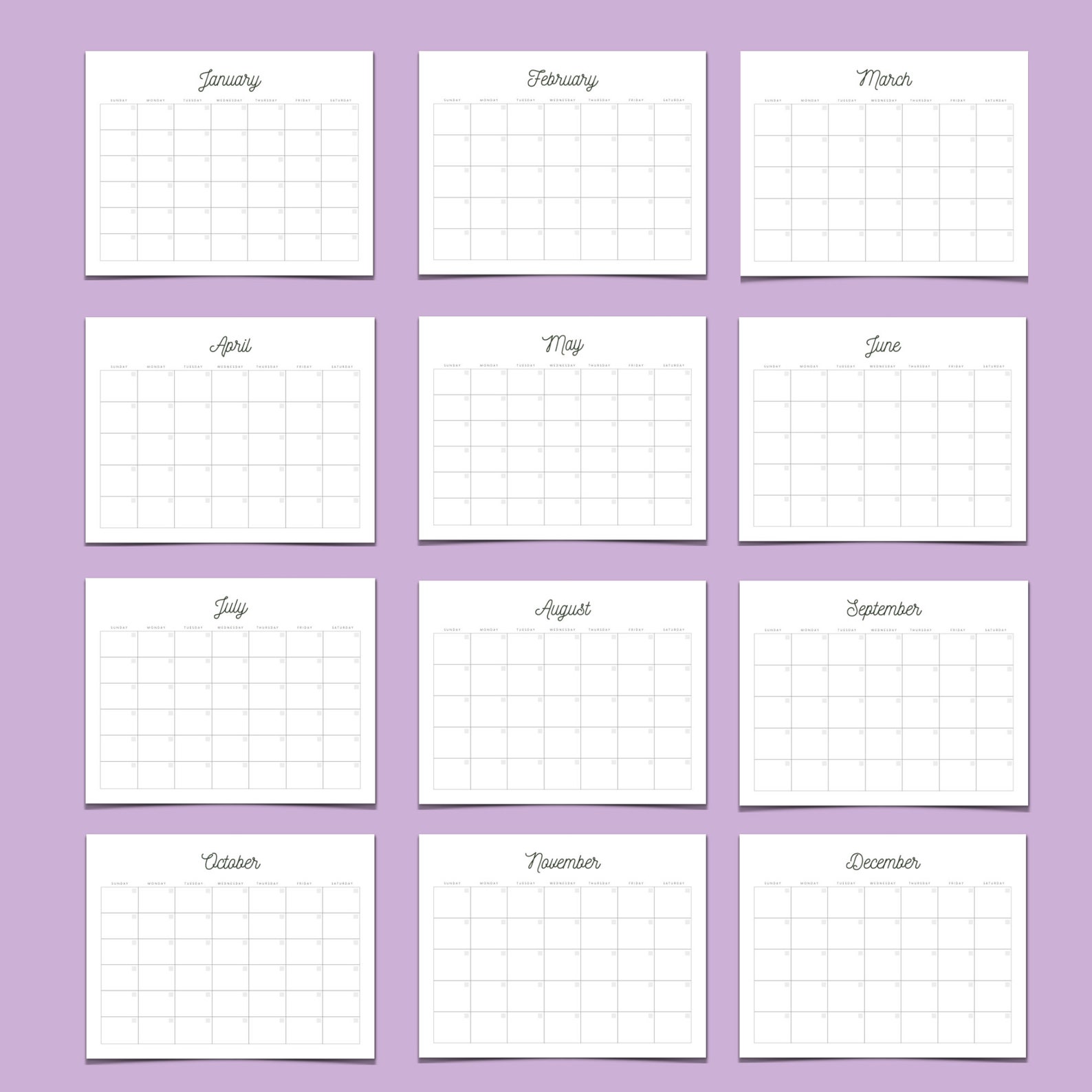 Monthly Blank Calendar, Simple Calendar, 11 X 8.5 Inches, Horizontal ...