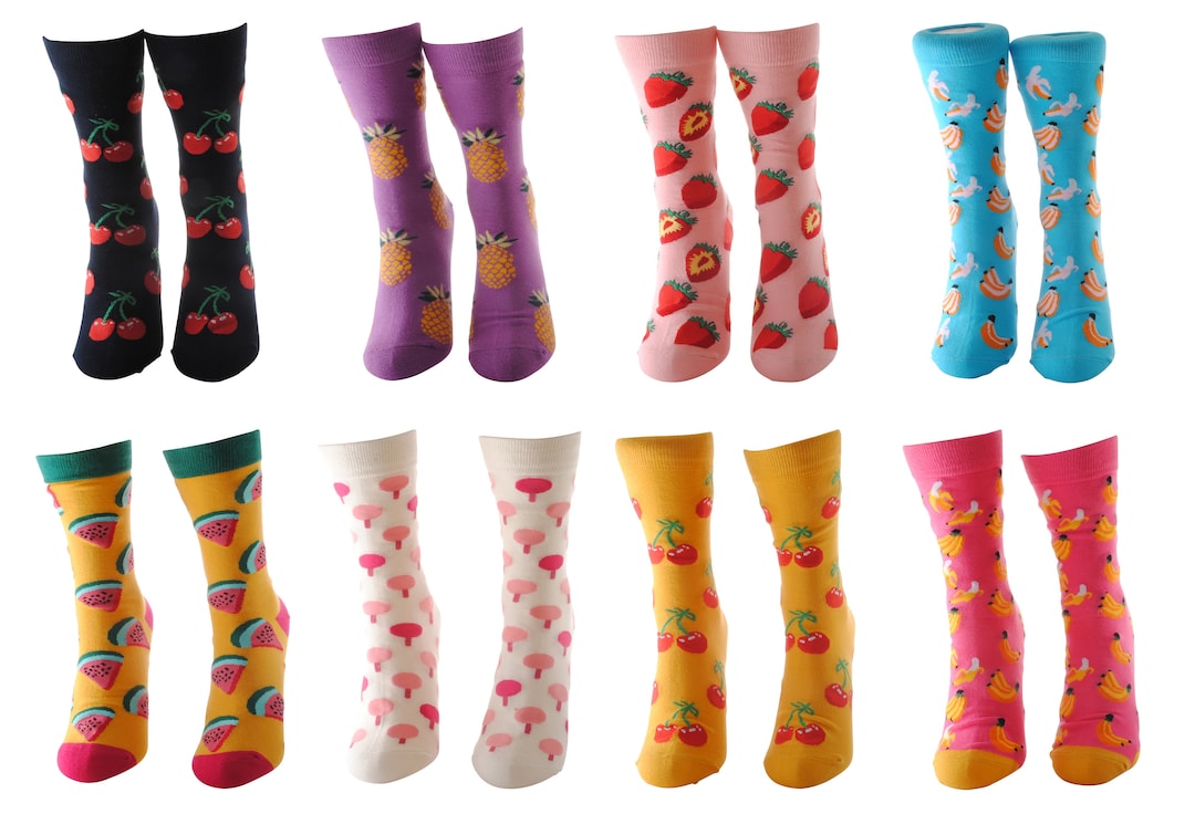 Novelty Fun Funky Fruit Food Socks Pineapple, Strawberries, Cherries ...