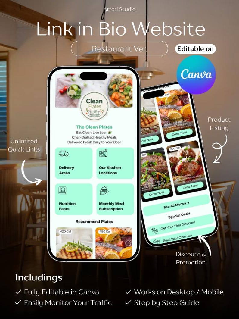 Canva Template Restaurant Link in Bio Website | Business Landing Page ...