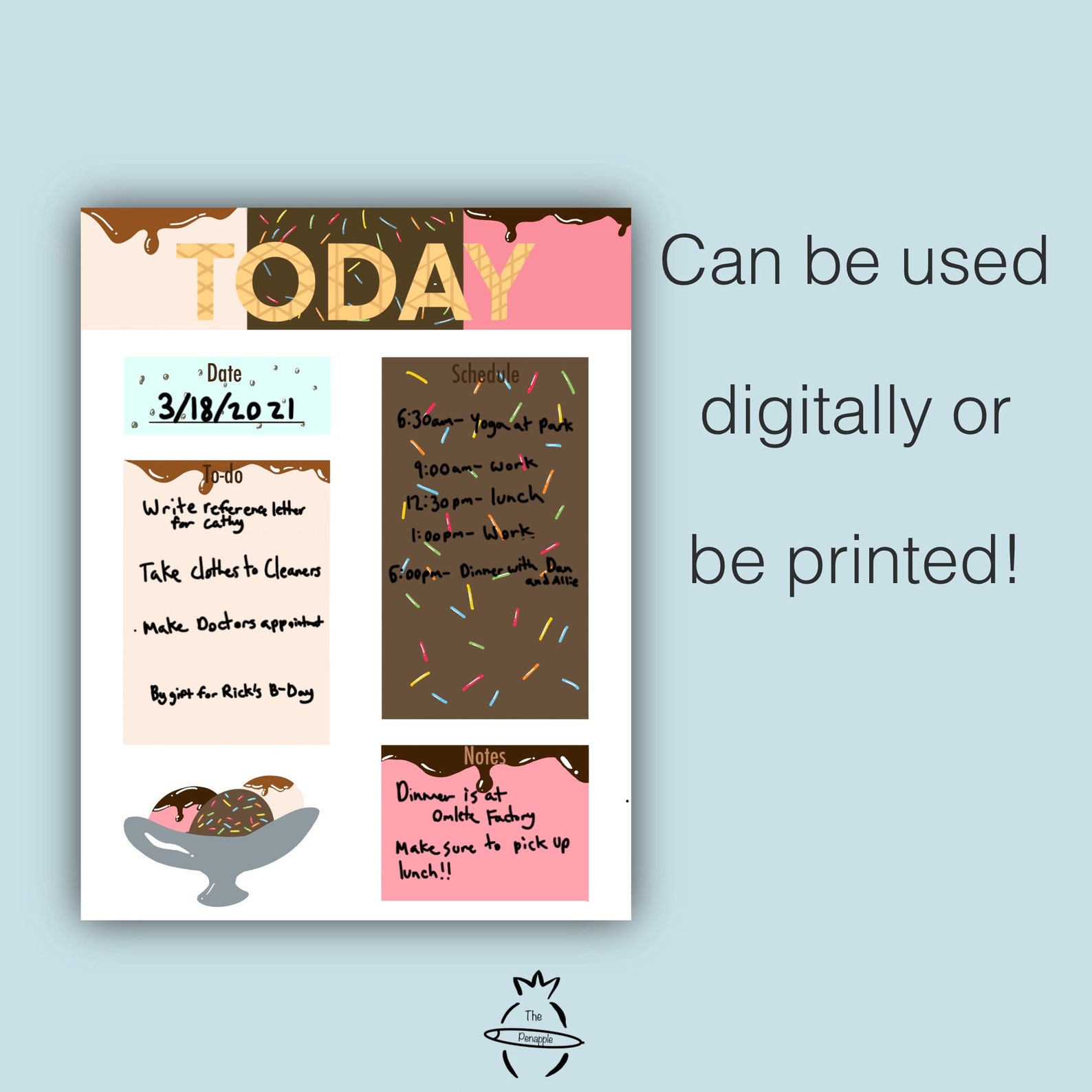 Printable PDF Download Ice Cream Themed Daily Planner - Etsy