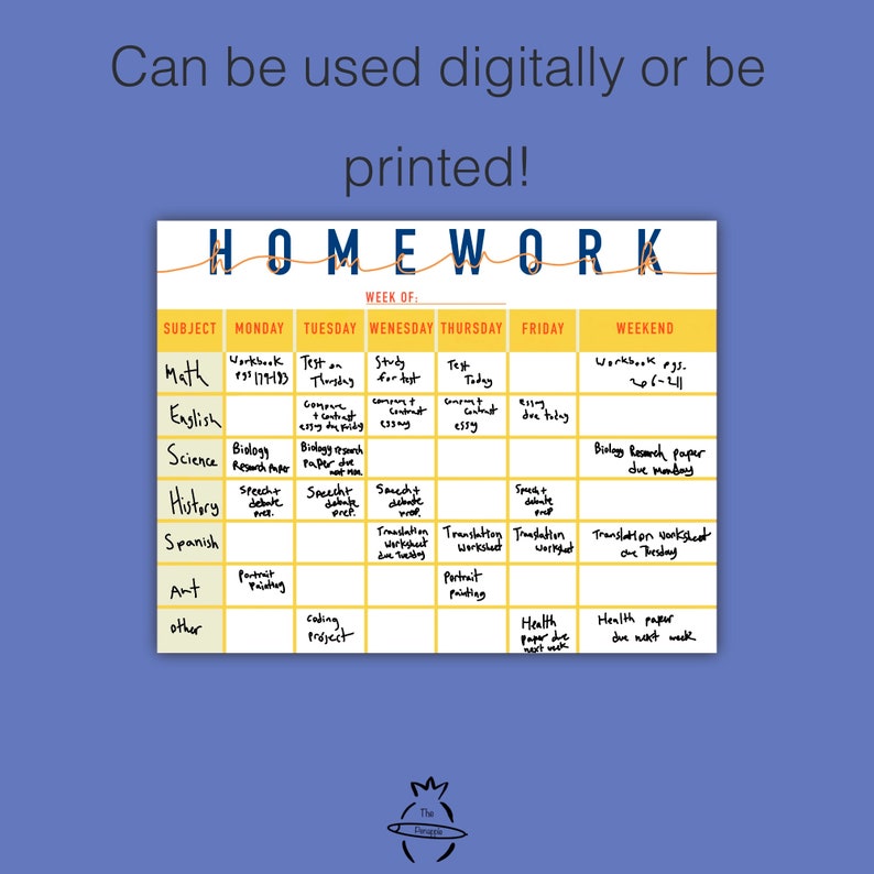 Printable Homework Planner, School, Students, Assignments, Projects ...
