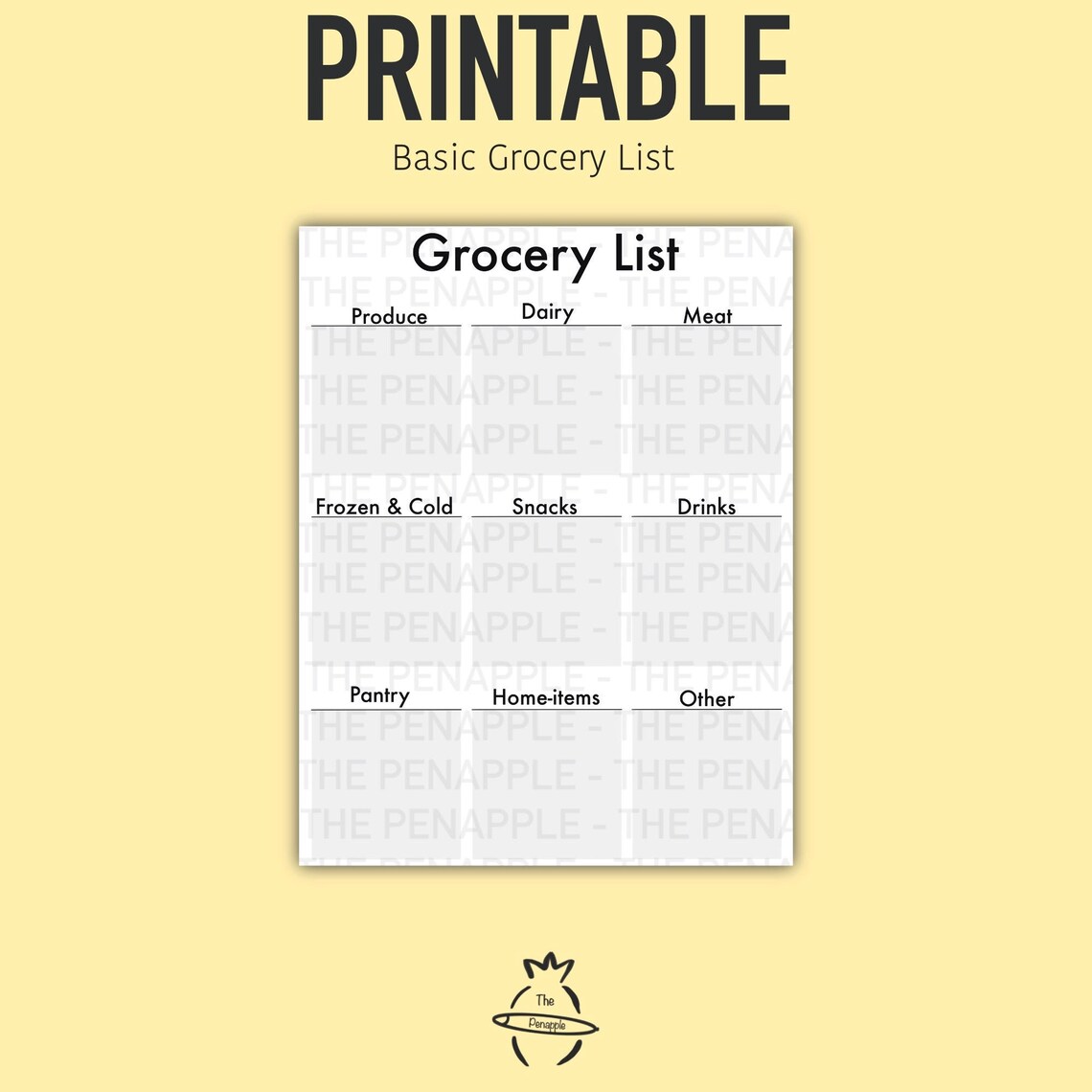 Printable PDF Download Basic Grocery List Template - Etsy