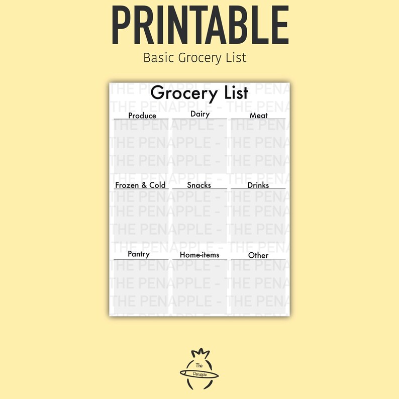 Printable PDF Download Basic Grocery List Template - Etsy