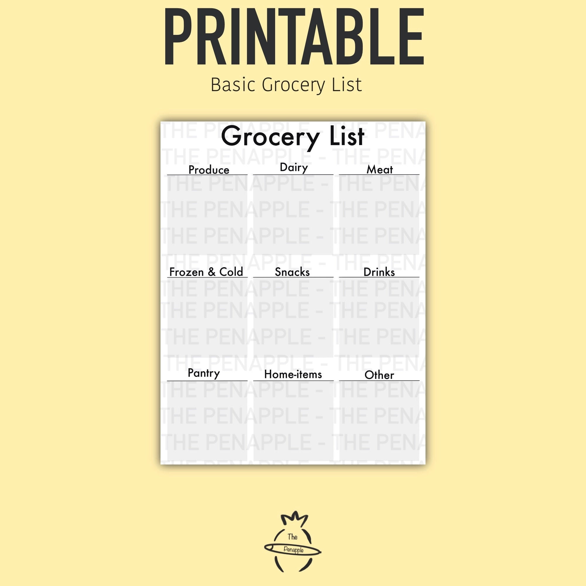 Printable PDF Download Basic Grocery List Template - Etsy