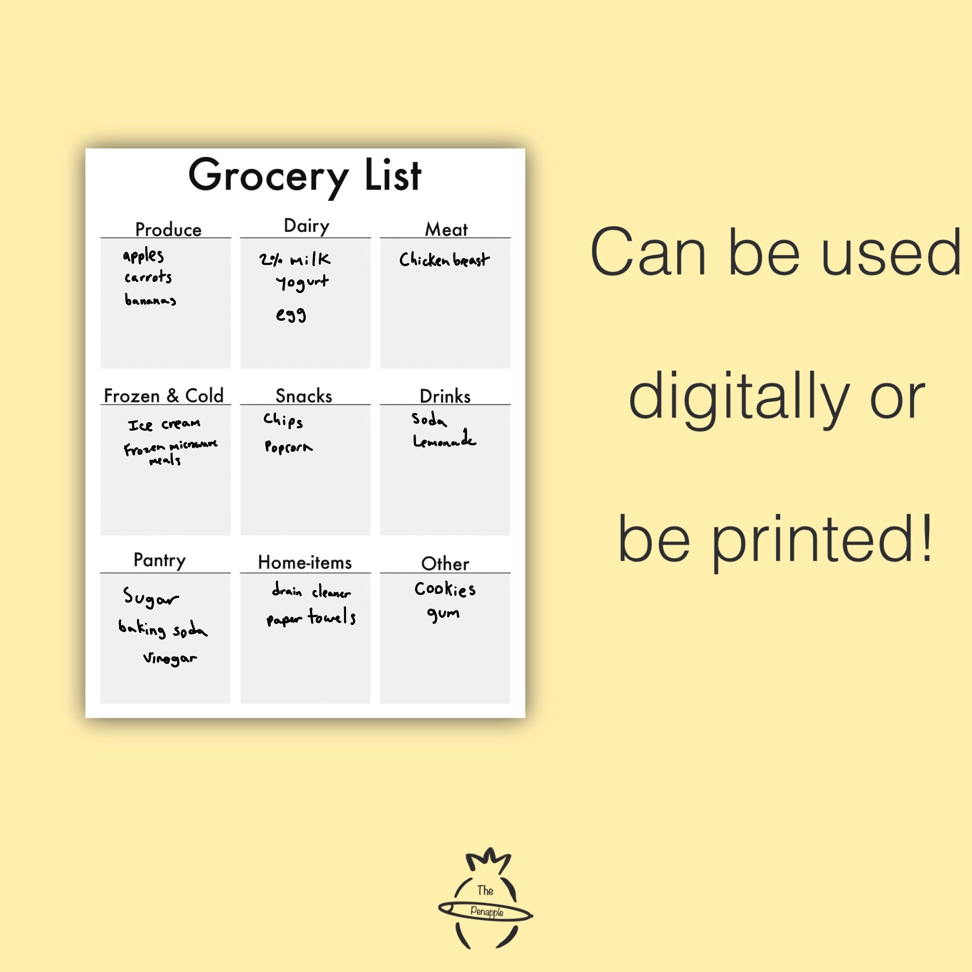 Printable PDF Download Basic Grocery List Template - Etsy