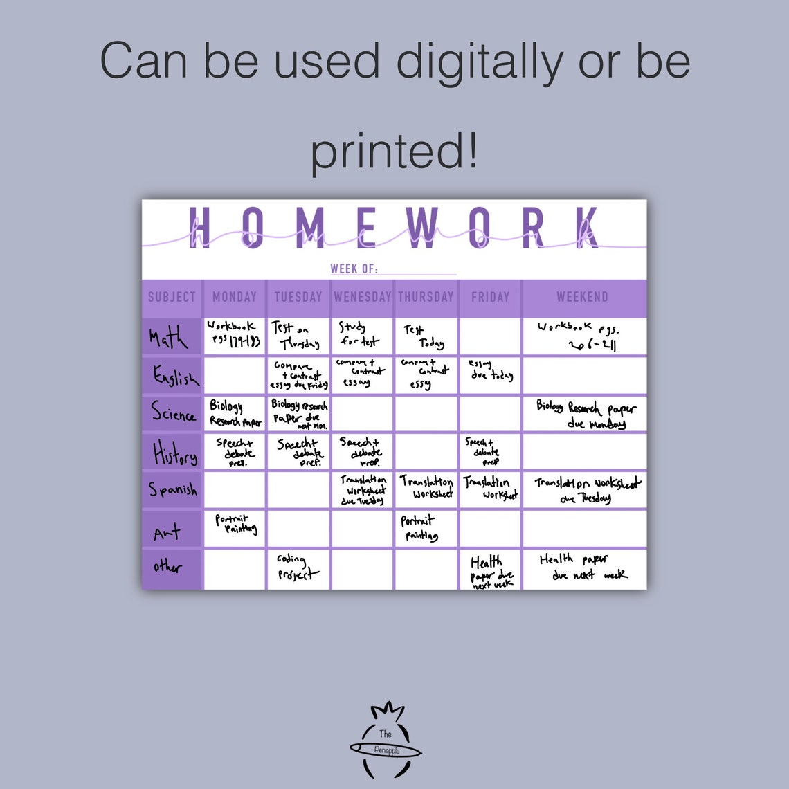 Printable Homework Planner, School, Students, Homework, Assignments ...