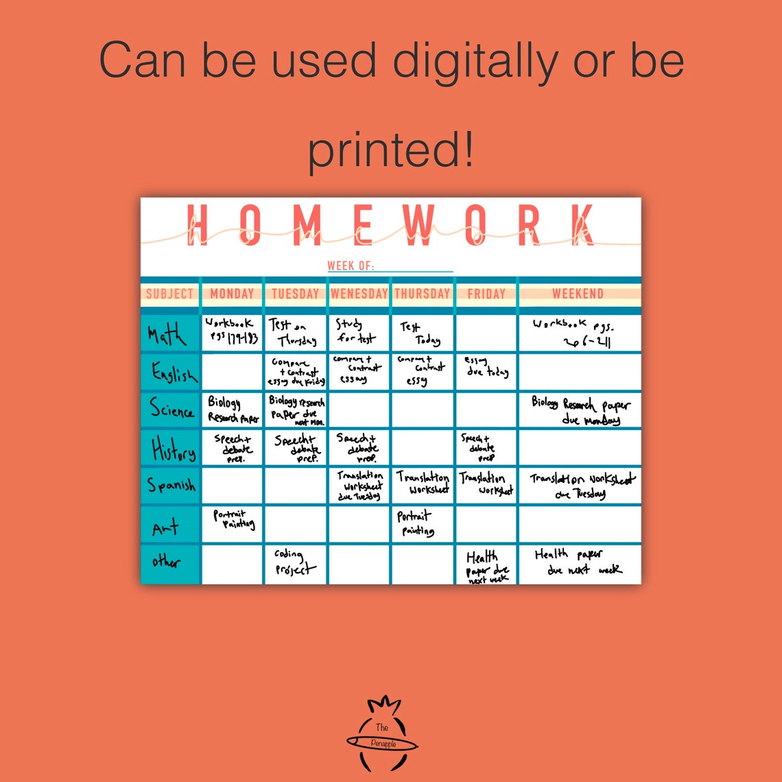 Printable Homework Planner, School, Students, Homework, Assignments ...