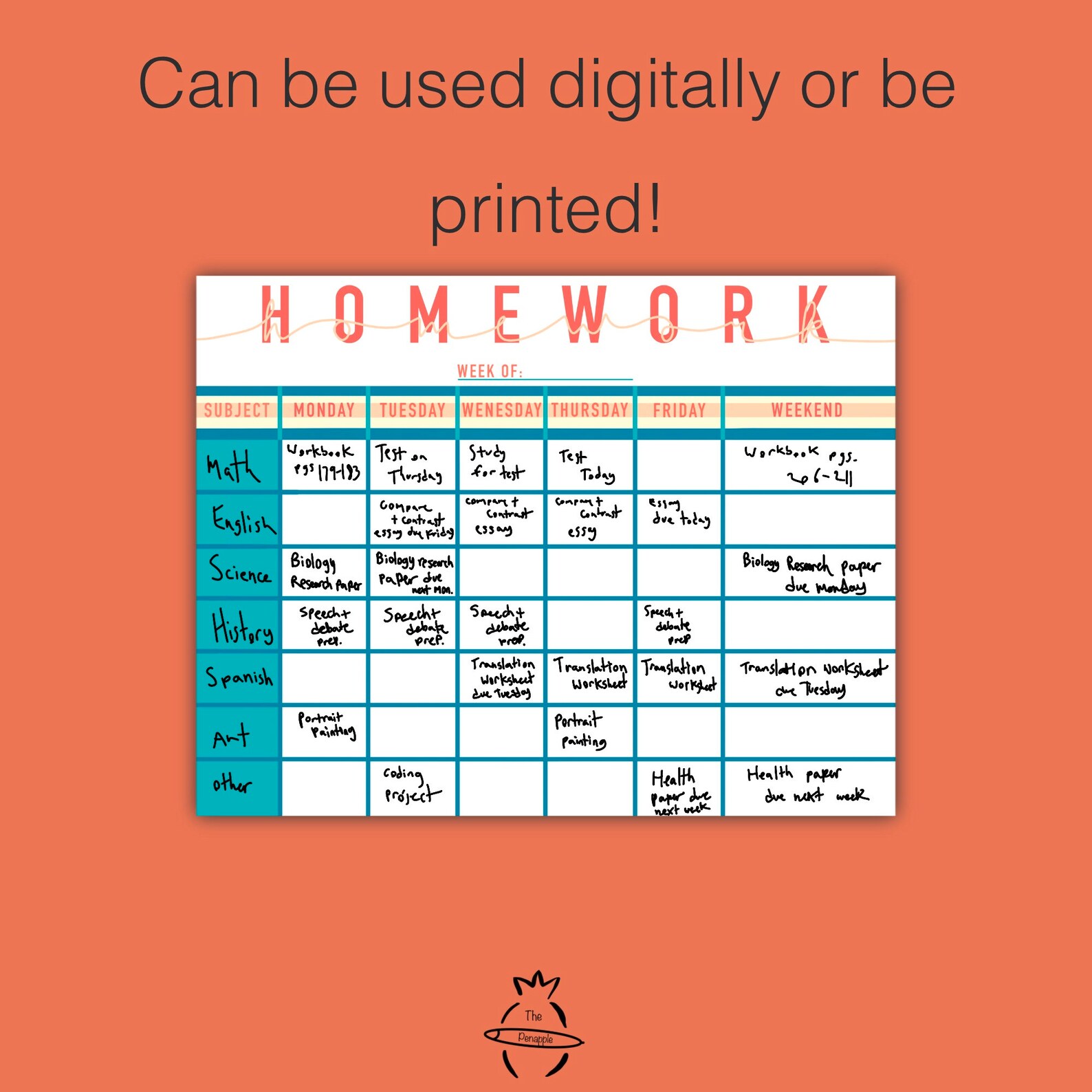Printable Homework Planner, School, Students, Homework, Assignments ...