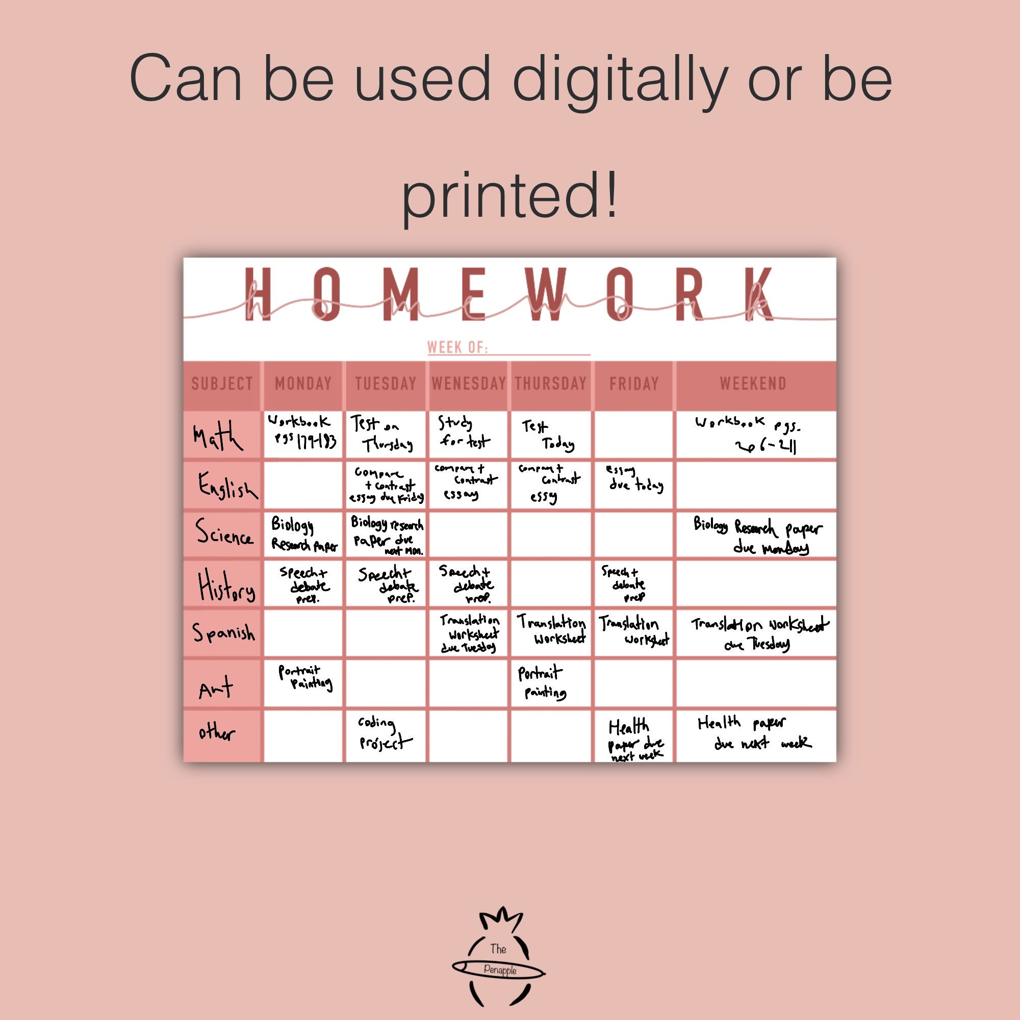 Printable Homework Planner, School, Students, Homework, Assignments ...