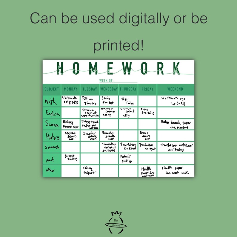 Printable Homework Planner School Students Homework - Etsy