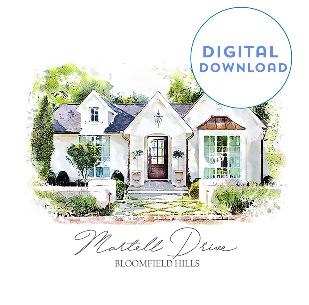 Printable Home Portrait, Personalized Watercolor Realtor Closing Gift ...