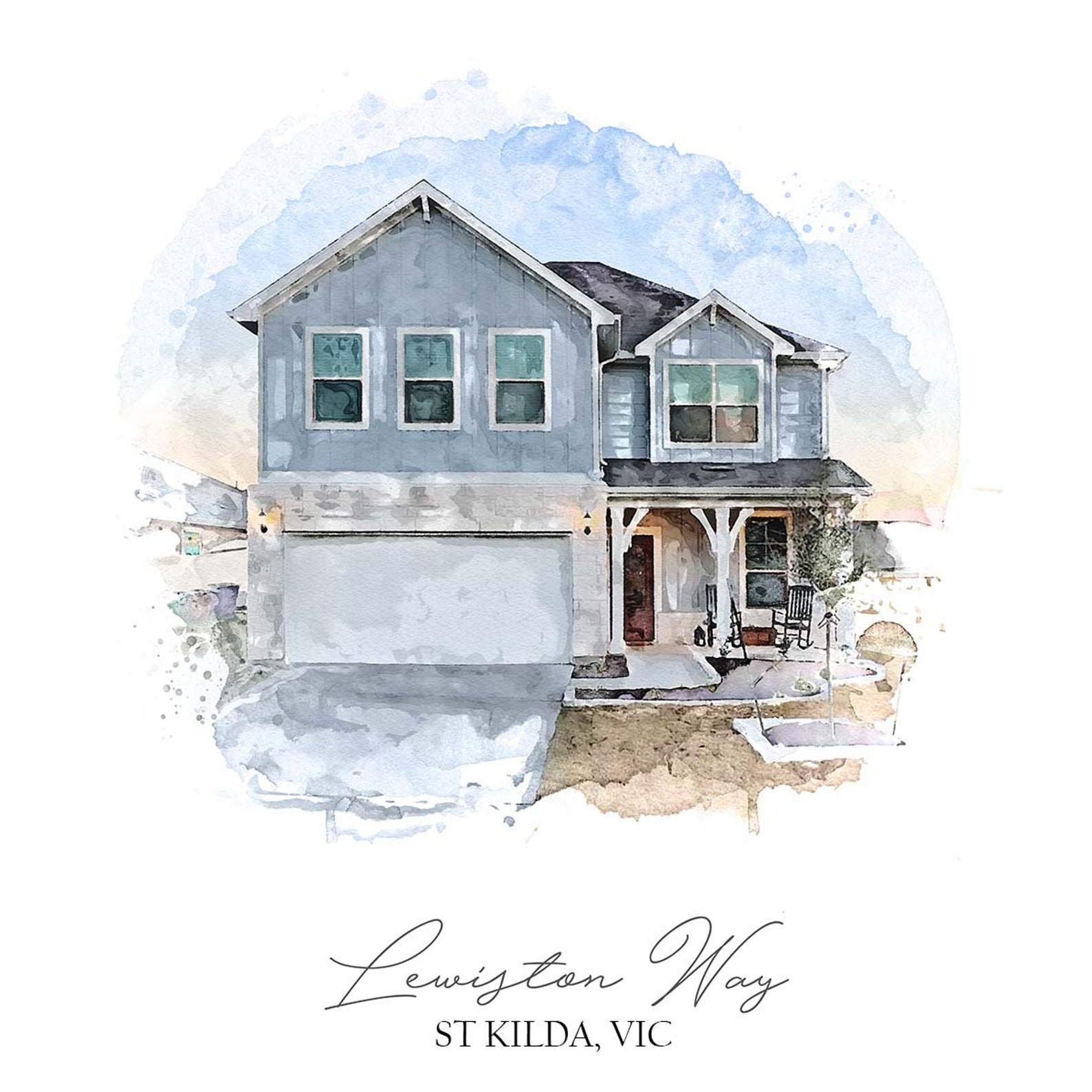 Printable Home Portrait, Personalized Watercolor Realtor Closing Gift ...