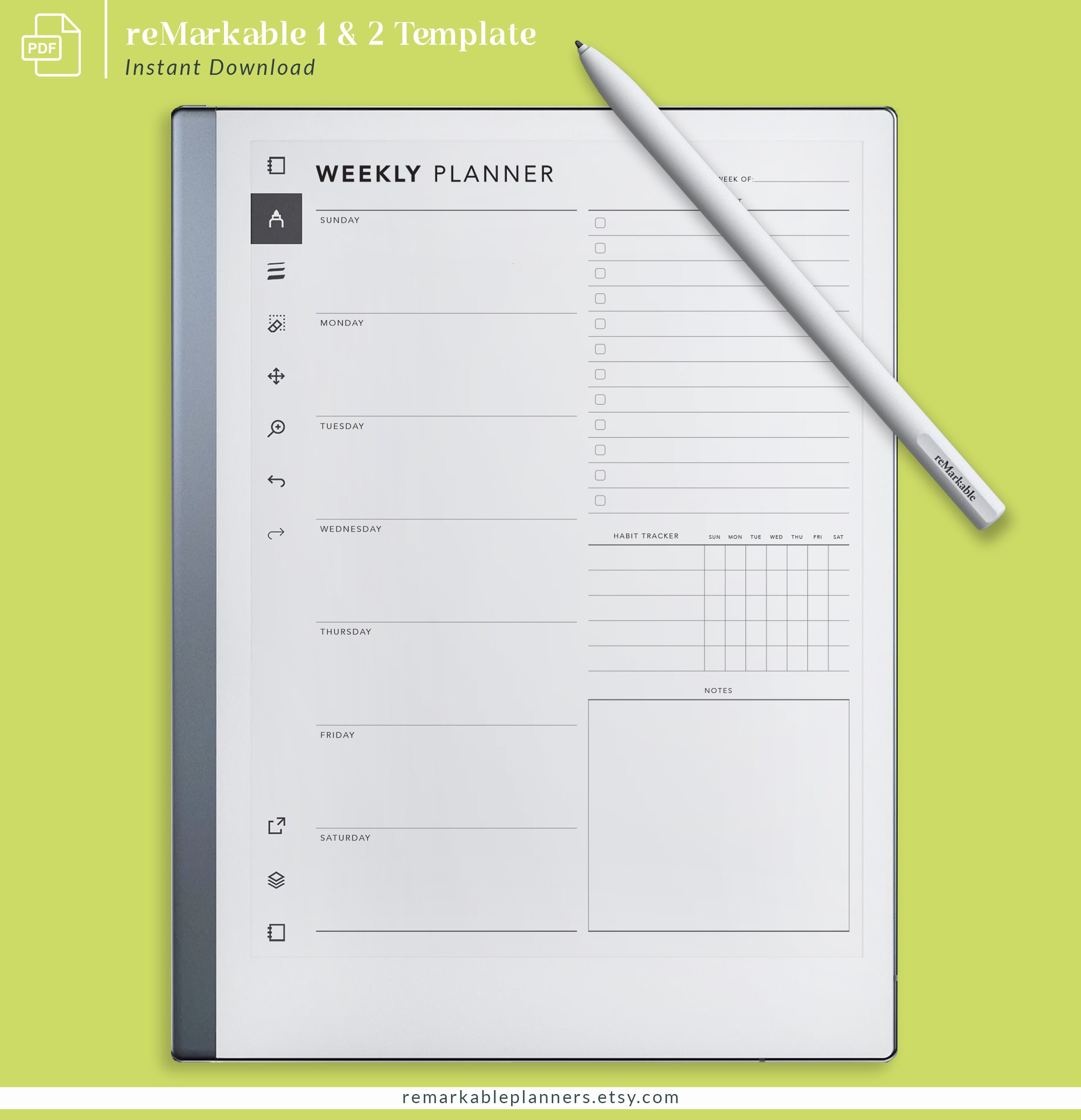 Remarkable Weekly Planner, Undated Digital Weekly Planner, Habit ... Remarkable Weekly Planner, Undated Digital Weekly Planner, Habit ...