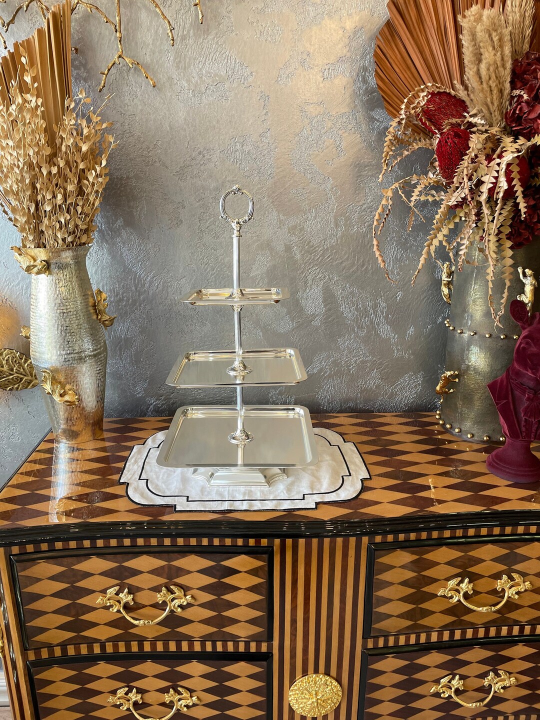 3-tier Tray Stand, Square Cake Stand, 3-tier Serving Tray, Silver Cake ...