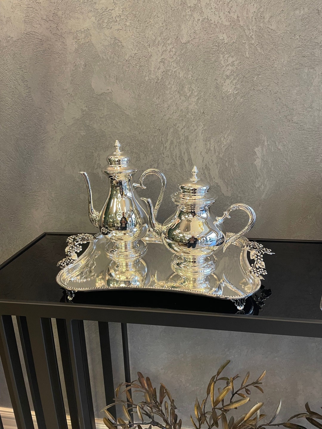 Silver Plated Coffee and Nescafe Teapot Set and Silver Coffee Tray Made ...