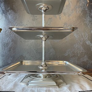 3-tier Tray Stand, Square Cake Stand, 3-tier Serving Tray, Silver Cake ...