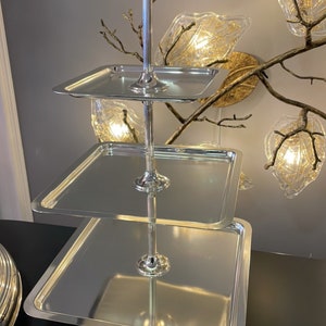 3-tier Tray Stand, Square Cake Stand, 3-tier Serving Tray, Silver Cake ...