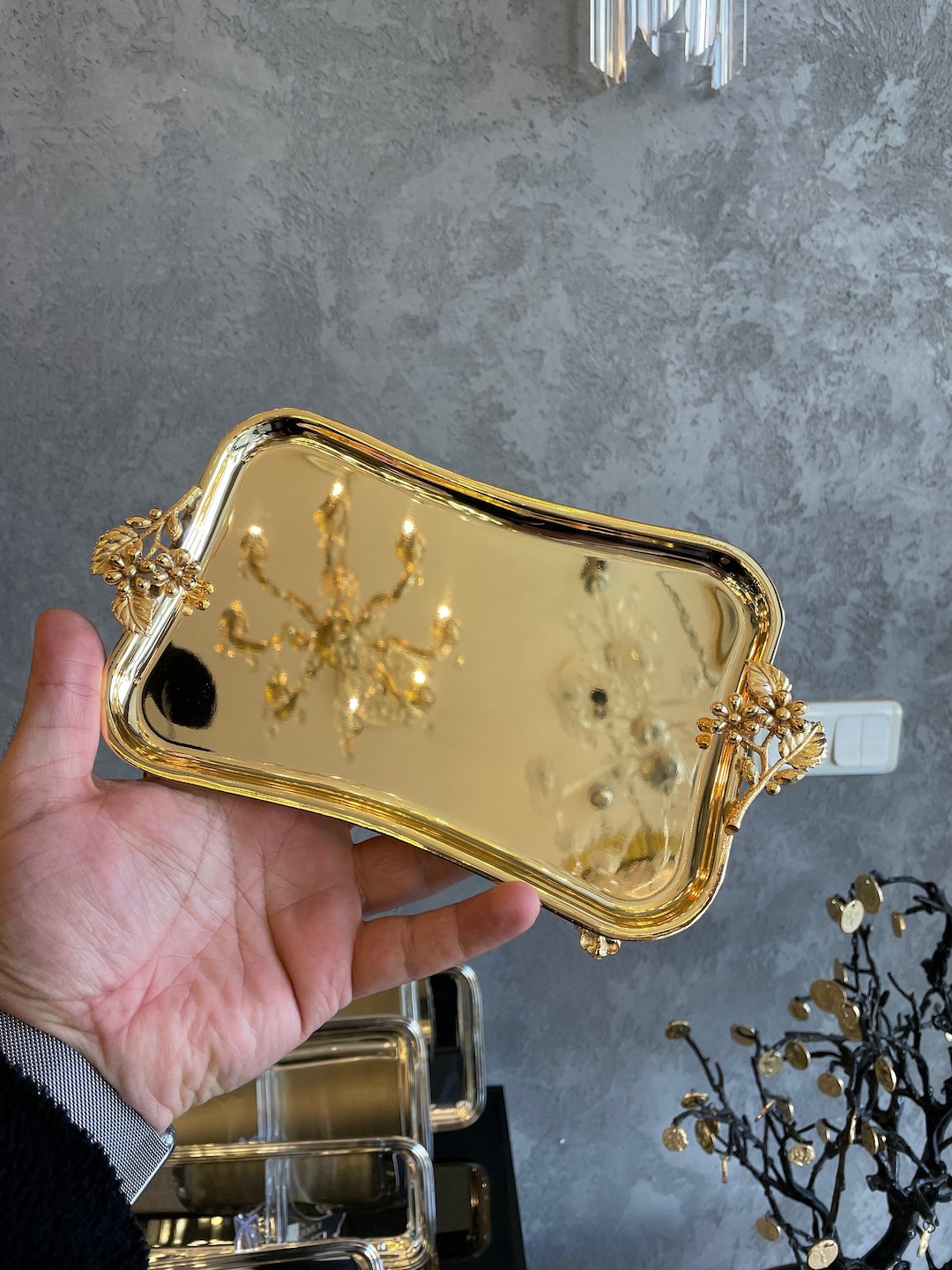 Coffee Cup Tray, Rectangular Silver Tray, Serving Tray, Hand ...