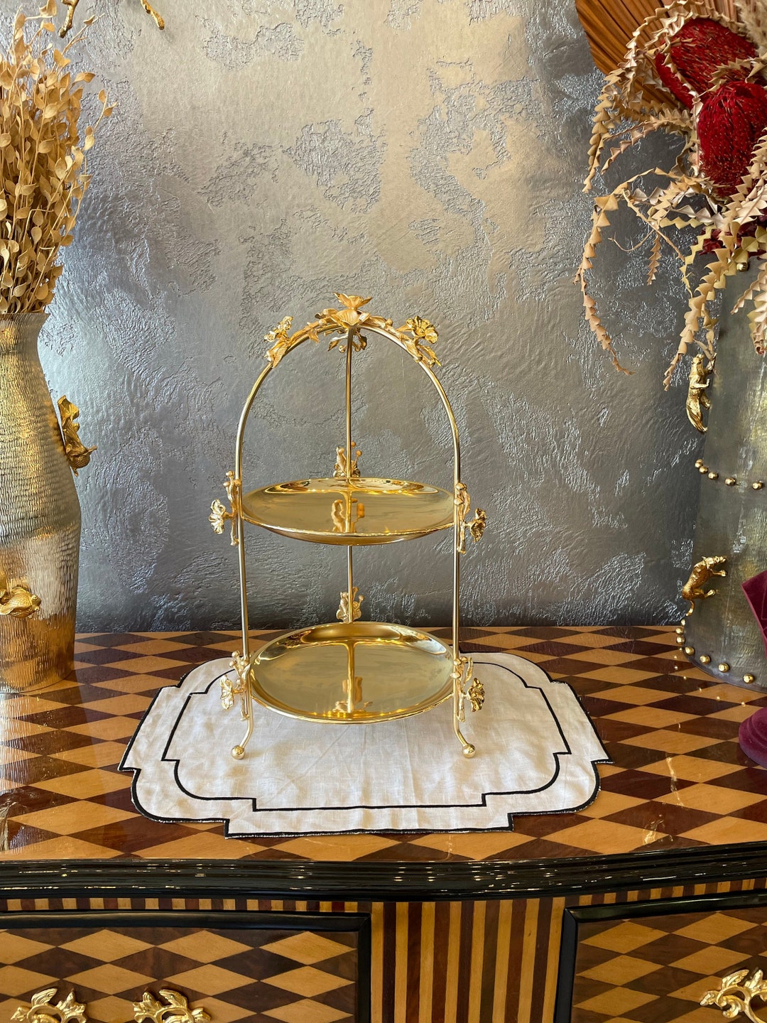 2 Tier Tray Stand , Cake Stand 2 Tier Serving Tray , Tier Stand , Gold ...