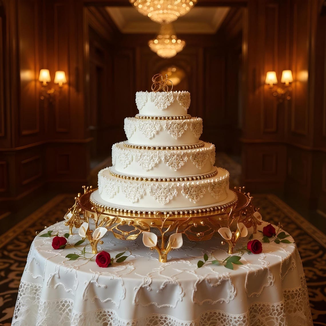 Mirrored Gold Wedding Cake Stand, Silver Plated Brass Display, Floral ...