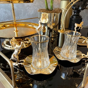 Turkish Arabic Tea Glass Set of 6, Gold, Tea Glasses and Sets Turkish ...