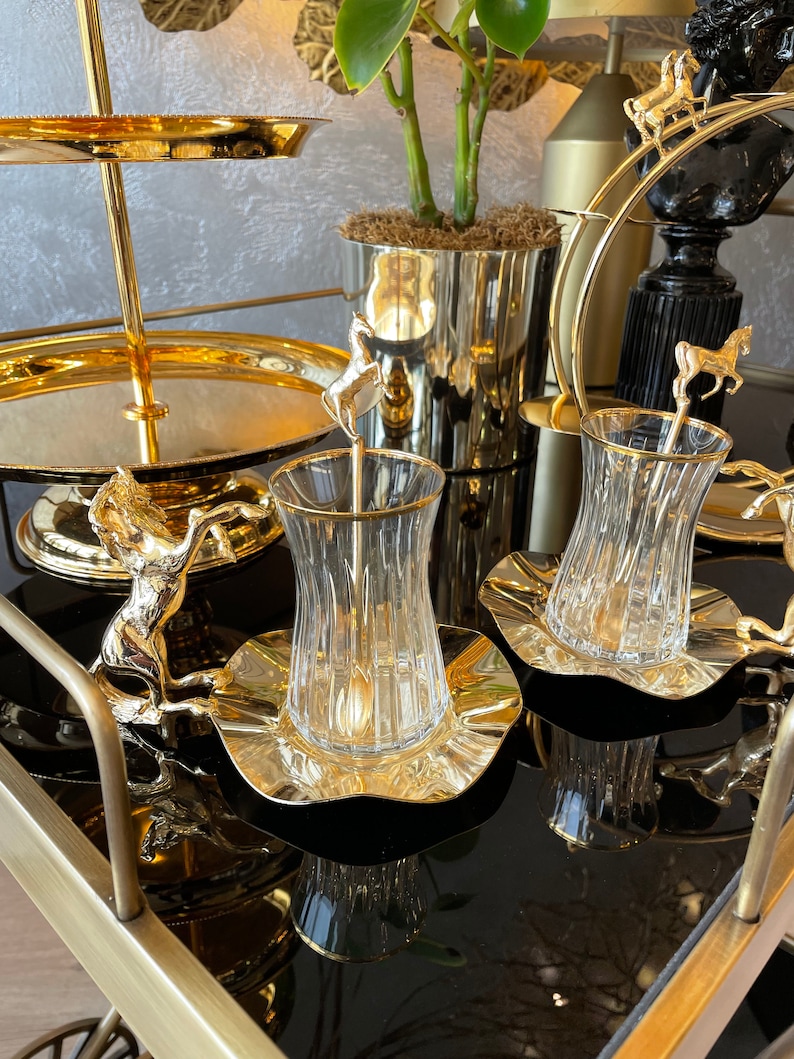 Turkish Arabic Tea Glass Set of 6, Gold, Tea Glasses and Sets Turkish ...