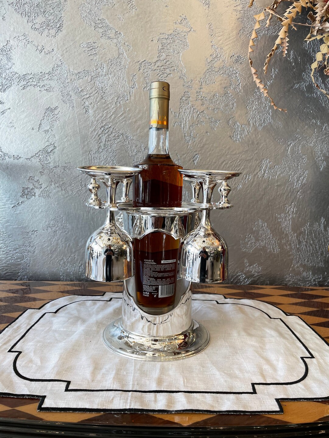 Handmade Barware Set Wine Stand Goblets Silver Brass Chalice Drinkware ...