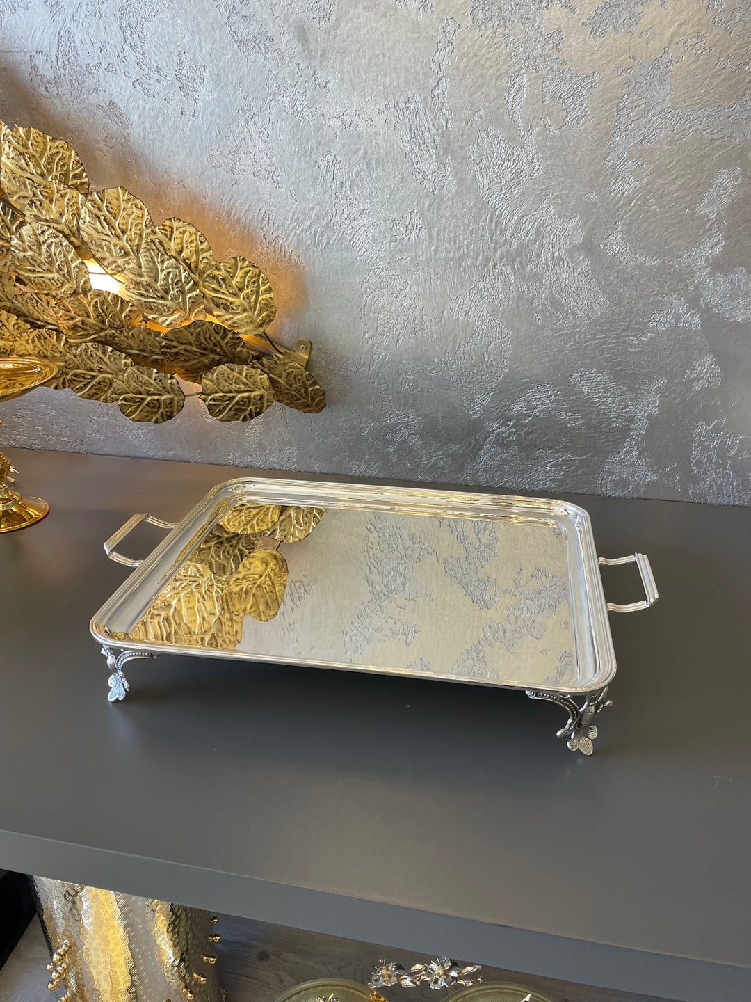 Silver Color Serving Tray 53 X 42 Cm ( 21 X 16.5 Inches ) Made of High ...