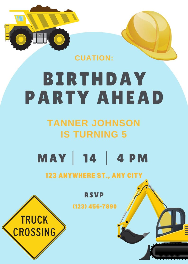 Editable Construction Theme Birthday Invitation - Etsy