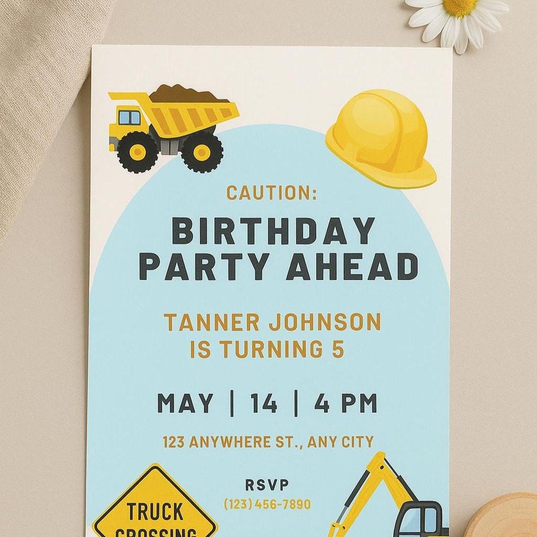 Editable Construction Theme Birthday Invitation - Etsy